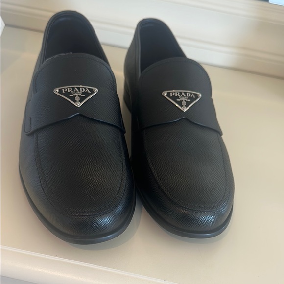 Prada | Shoes | Prada Black Mens Saffiano Logo Loafers | Poshmark